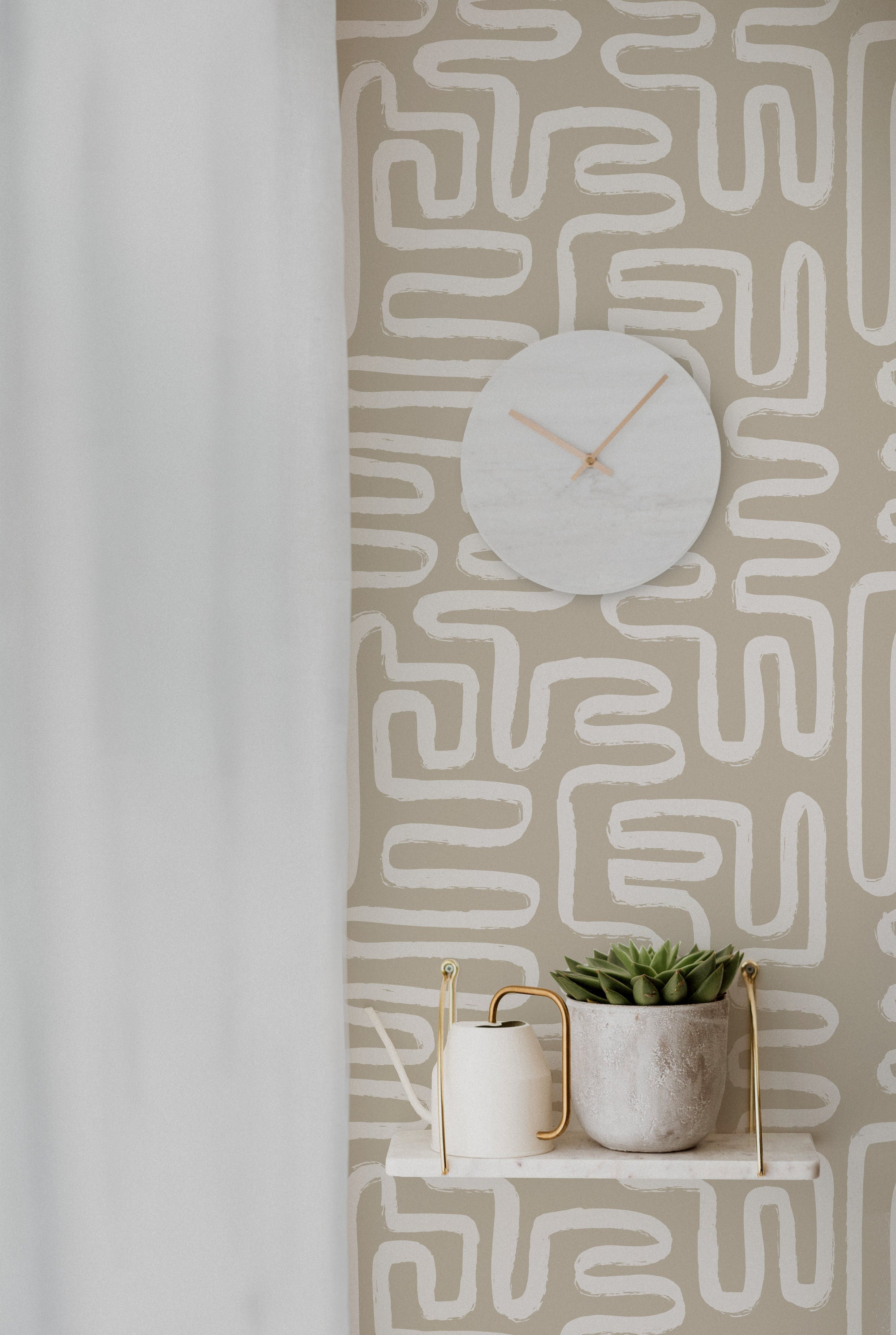 Beige Abstract Curve Wallpaper: Modern Geometric Design, Peel & Stick ...