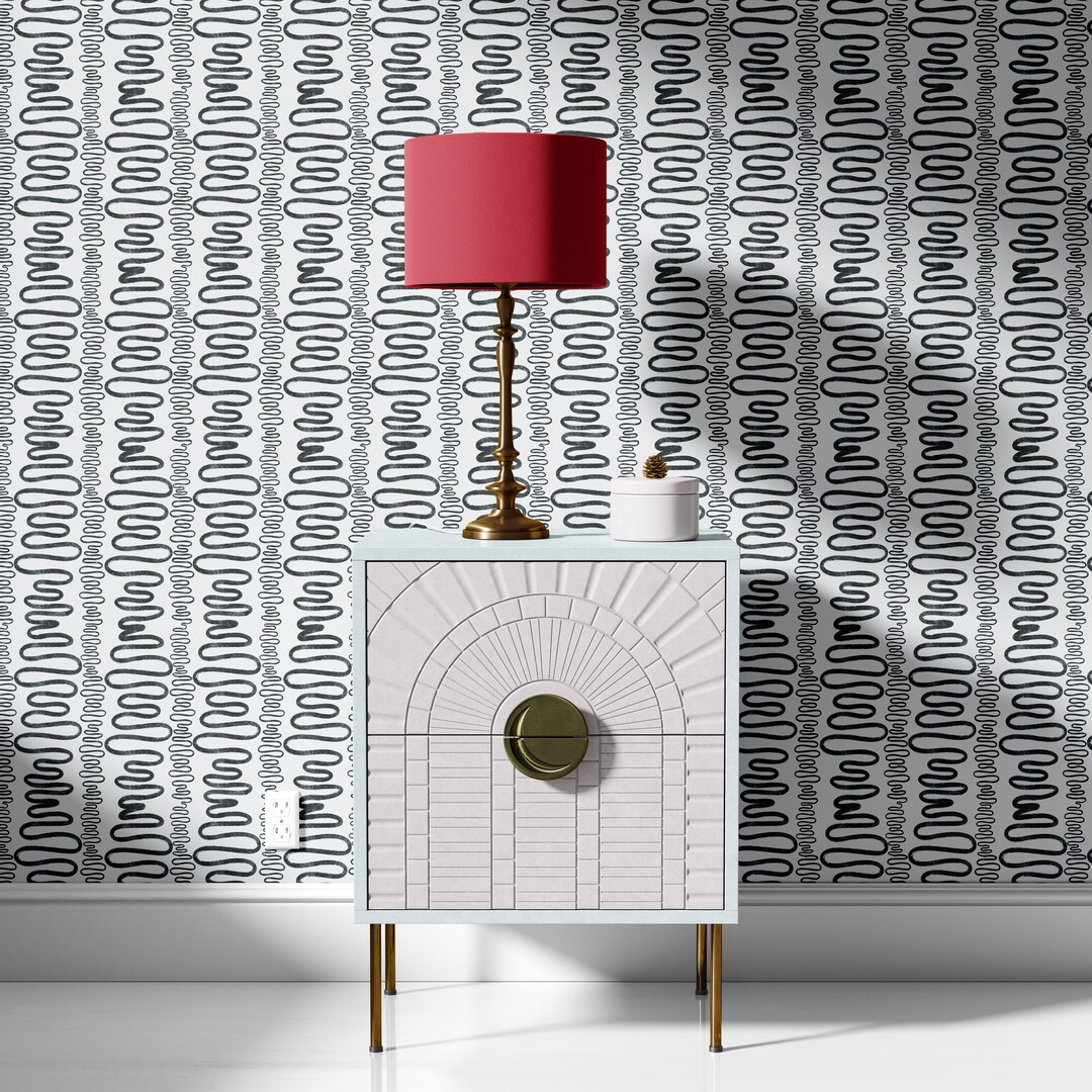 Black and White Wallpaper Curved Paint Stroke Peel and Stick - Etsy