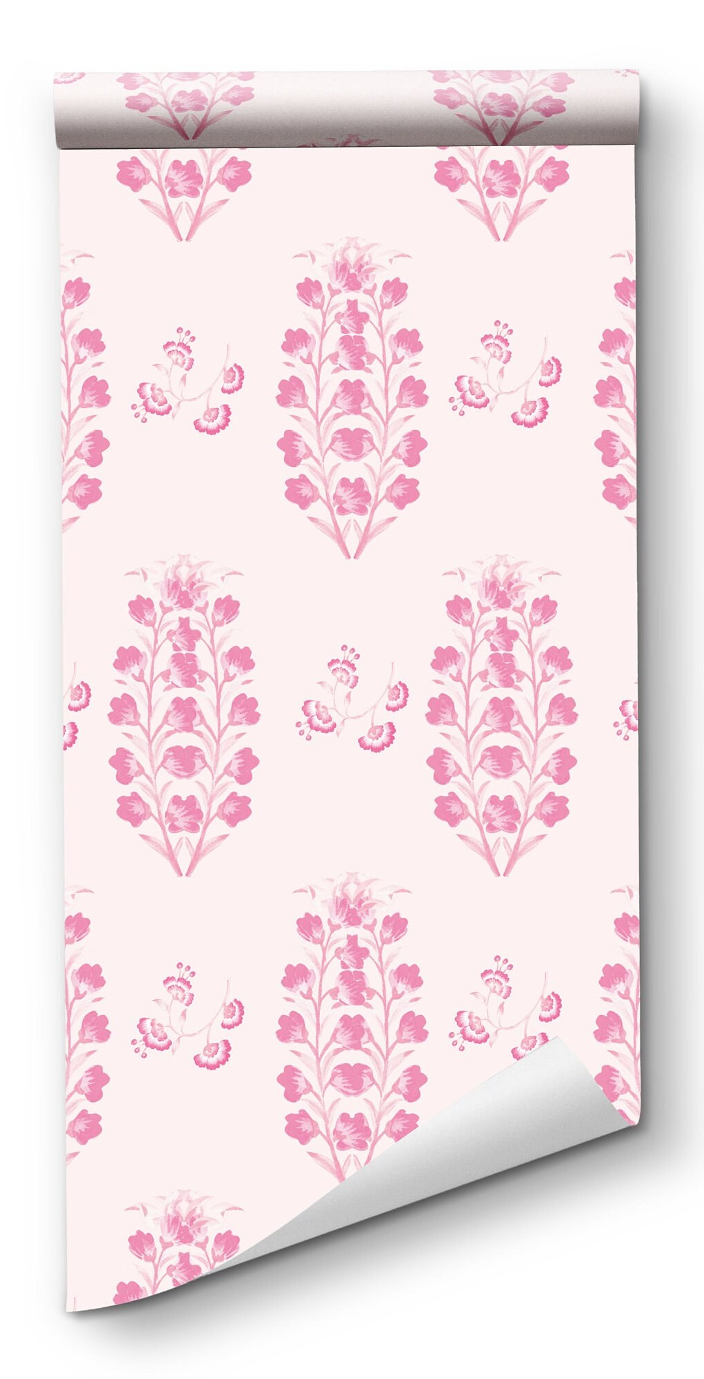 Pink Floral Block Print Wallpaper: Maximalist Peel and Stick or ...