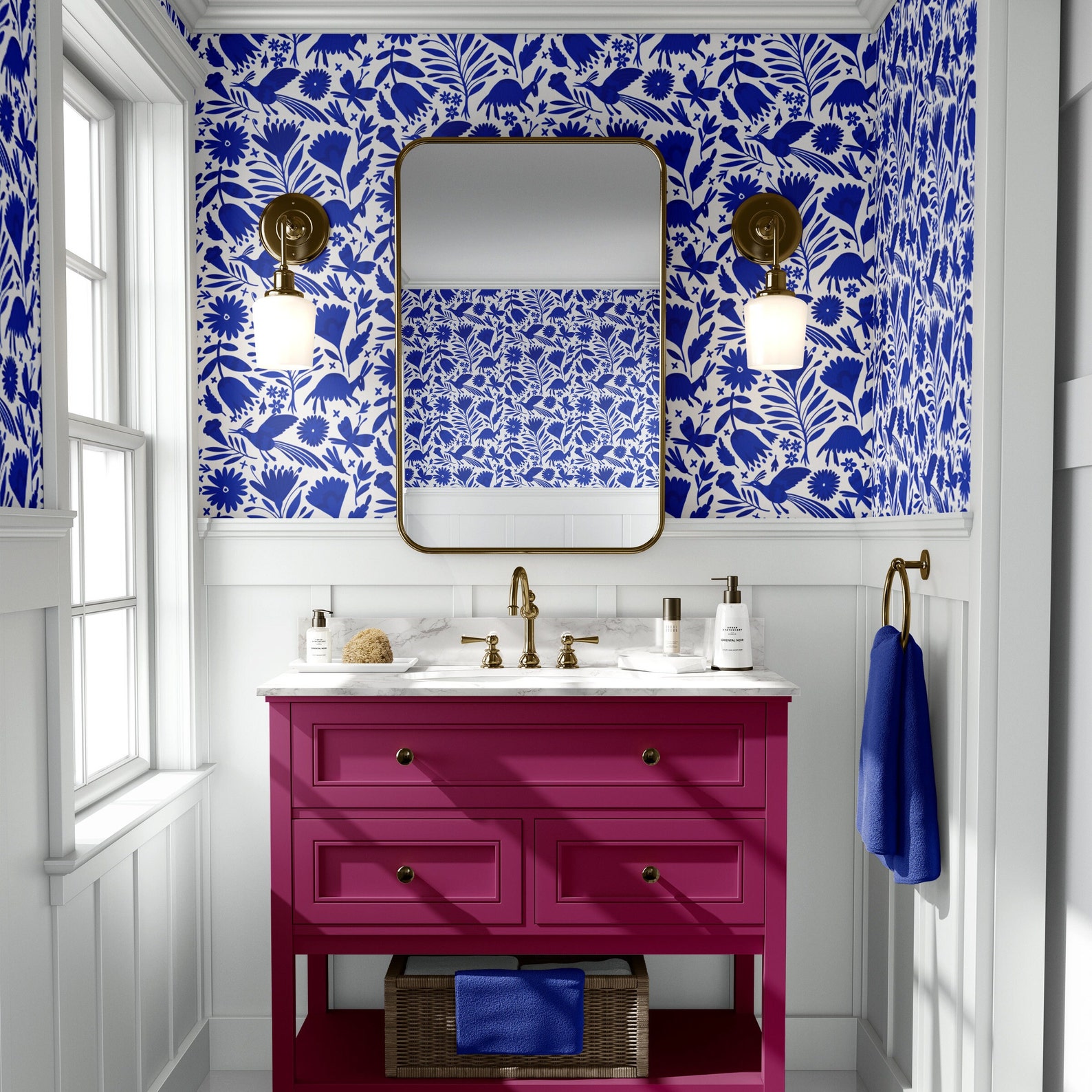 Blue Otomi Wallpaper: Floral Peel and Stick Wallcovering - Etsy