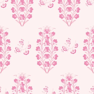Pink Floral Block Print Wallpaper: Maximalist Peel and Stick or ...