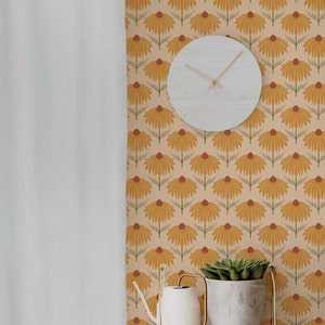 Orange Block Print Boho Floral Wallpaper | Peel and Stick Self-adhesive ...