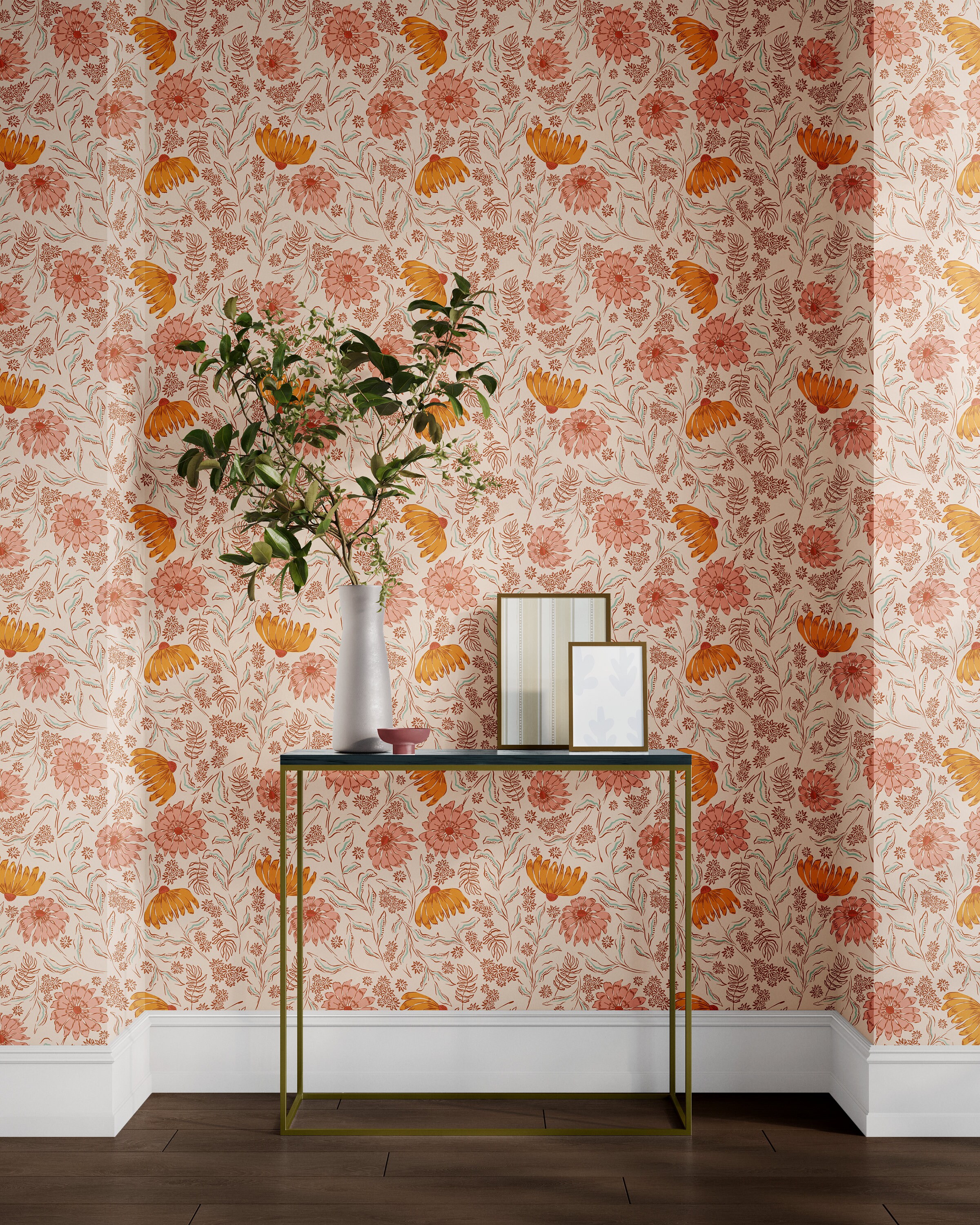 Pink Floral Peel and Stick Wallpaper: Boho Bathroom Decor - Etsy
