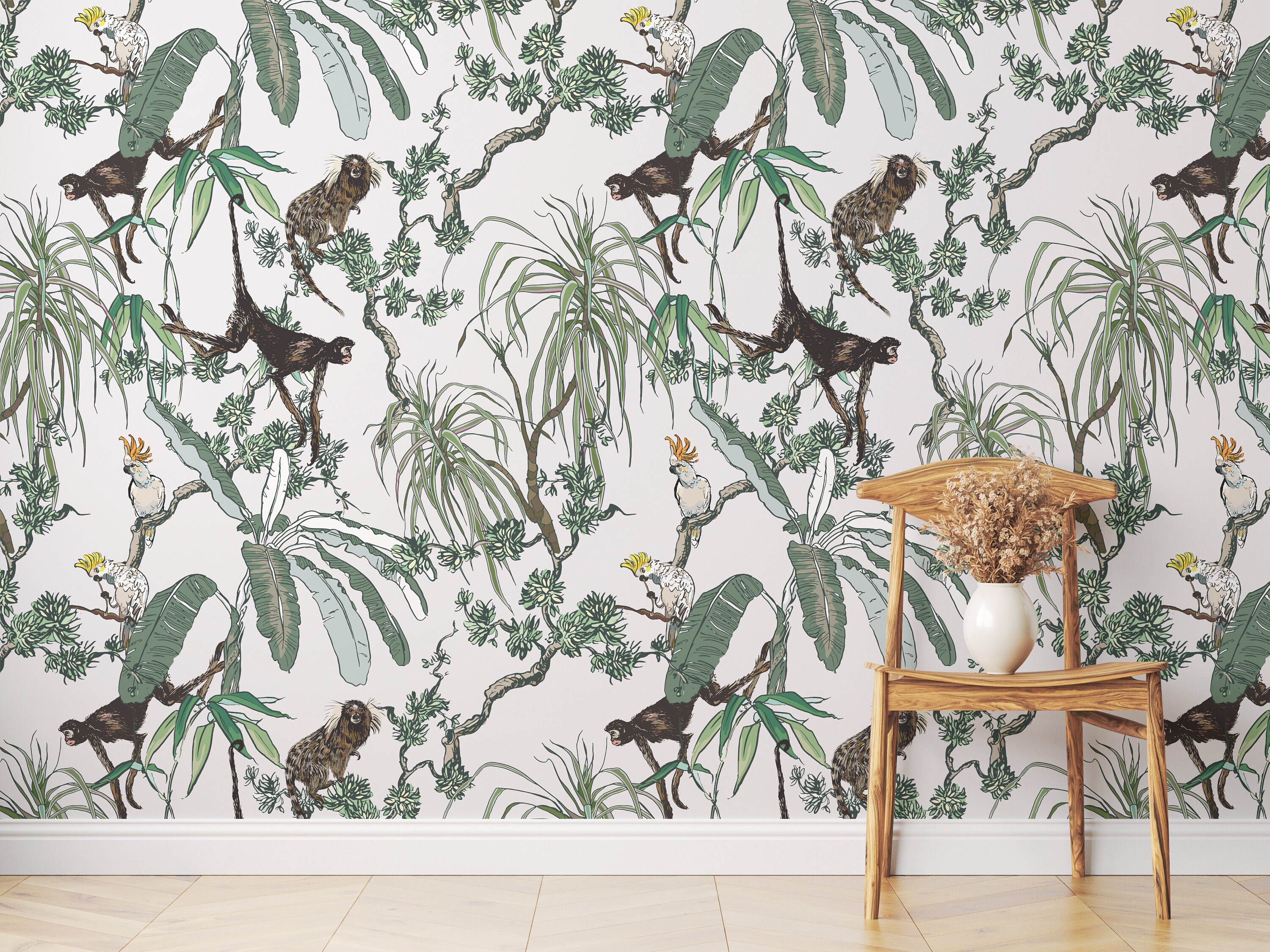 Chinoiserie Monkey Wallpaper: Peel and Stick or Unpasted - Etsy