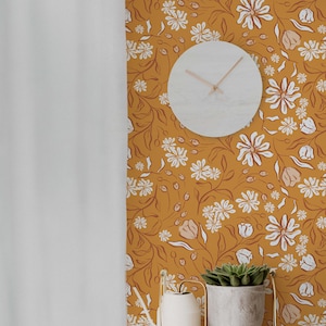 Orange Boho Floral Wallpaper | Peel and Stick or Permanent Wallpaper - Etsy
