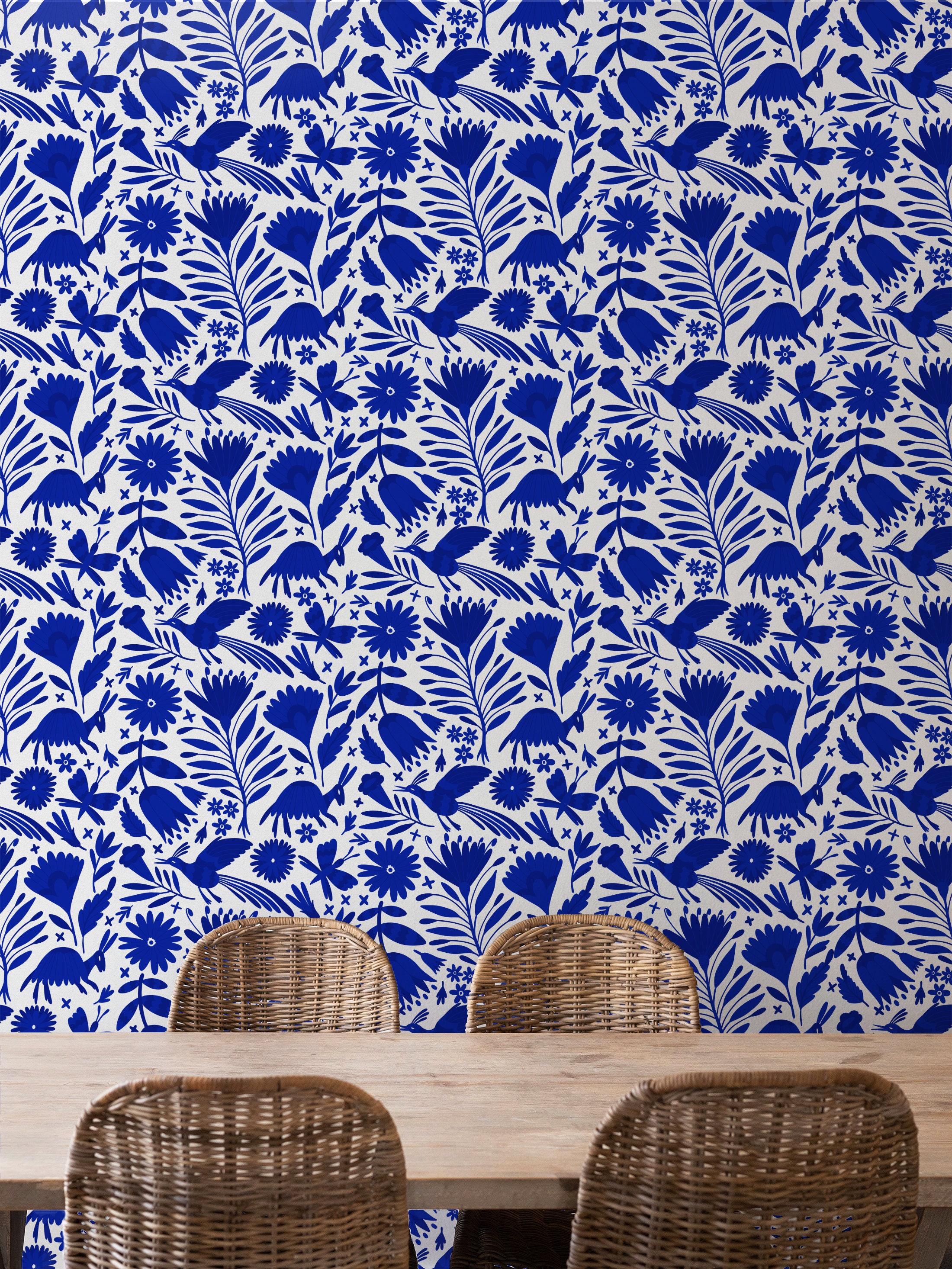 Blue Otomi Wallpaper: Floral Peel and Stick Wallcovering - Etsy