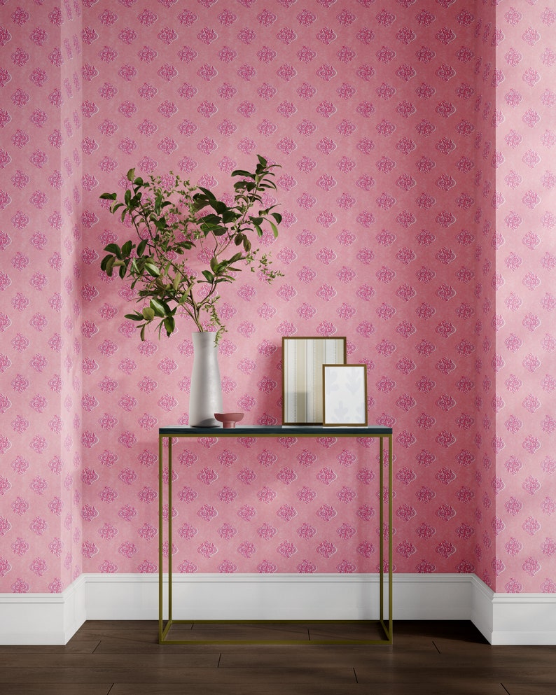 Pink Floral Block Print Wallpaper - Removable Maximalist Decor - Etsy