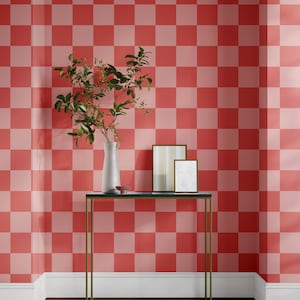 Pink Modern Oversized Checkered Wallpaper, Peel and Stick Wallpaper for ...