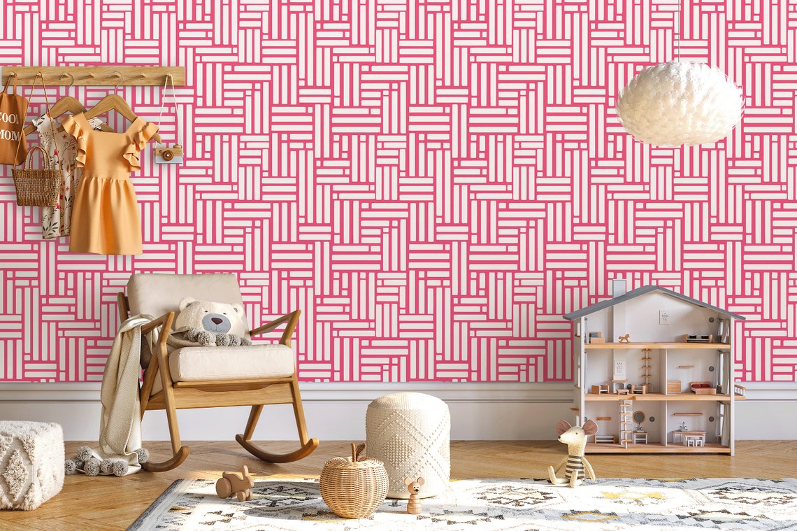 Bright Pink Abstract Stripe Removable Peel and Stick Wallpaper - Etsy