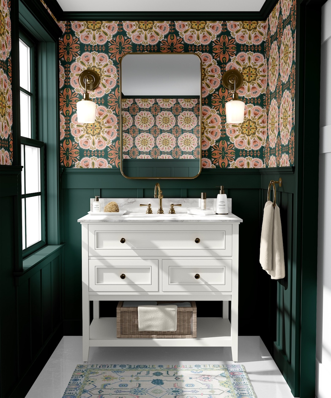 Pink Floral Peel and Stick Wallpaper: Boho Bathroom Decor - Etsy