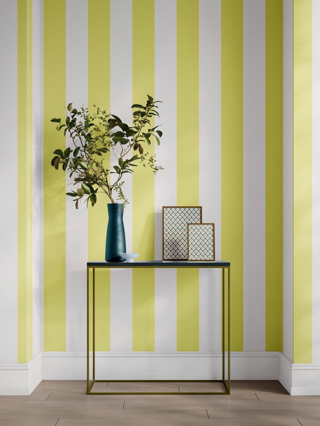 Yellow Large Stripe Wallpaper, Removable Peel and Stick Wallpaper ...