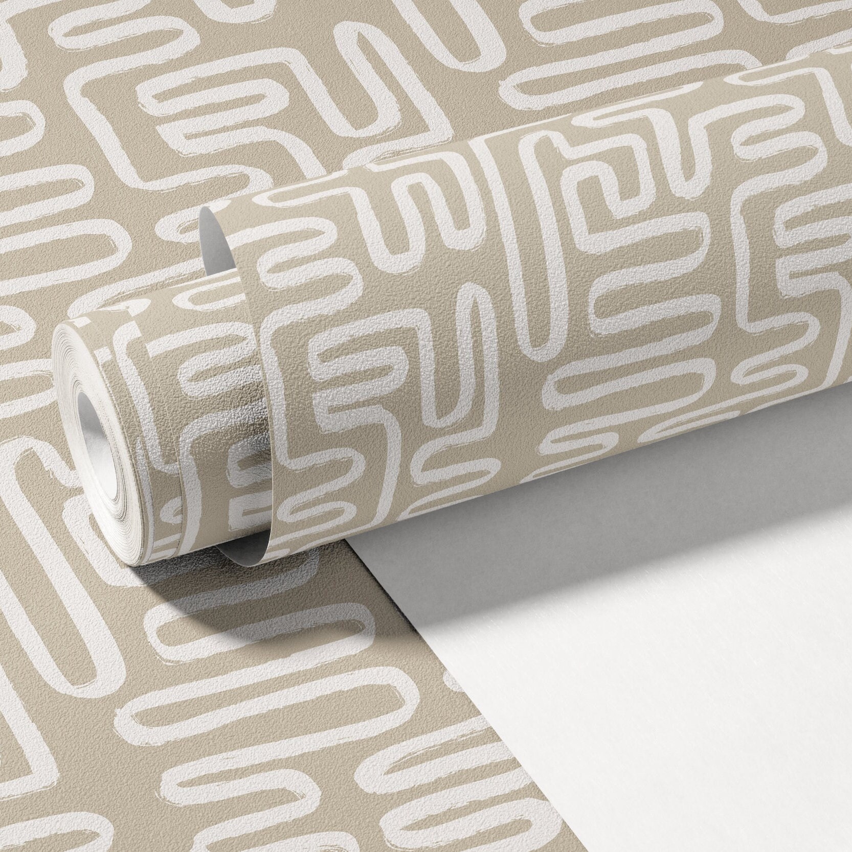 Beige Abstract Curve Wallpaper: Modern Geometric Design, Peel & Stick ...
