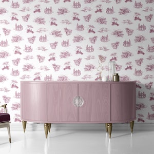 Toile Wallpaper Inspired by Italy, Pink Toile Wallpaper, Elegant and ...