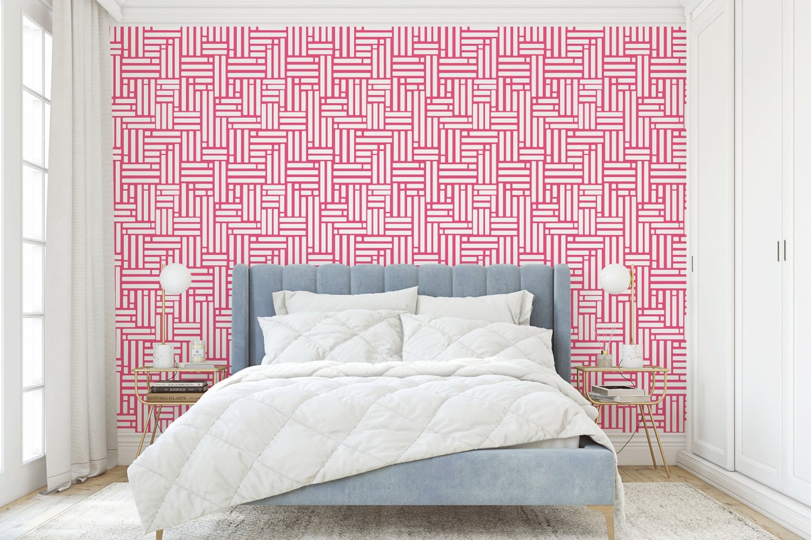 Bright Pink Abstract Stripe Removable Peel and Stick Wallpaper - Etsy