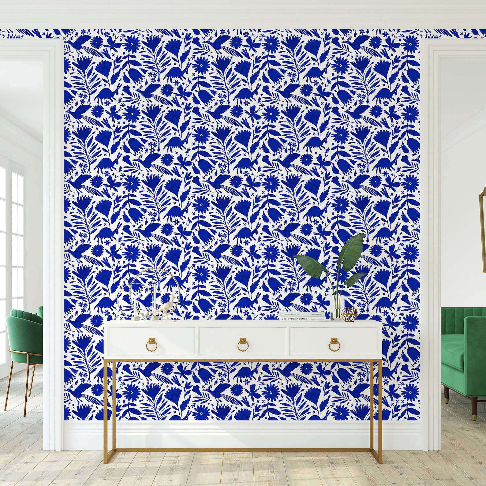 Blue Otomi Wallpaper: Floral Peel and Stick Wallcovering - Etsy