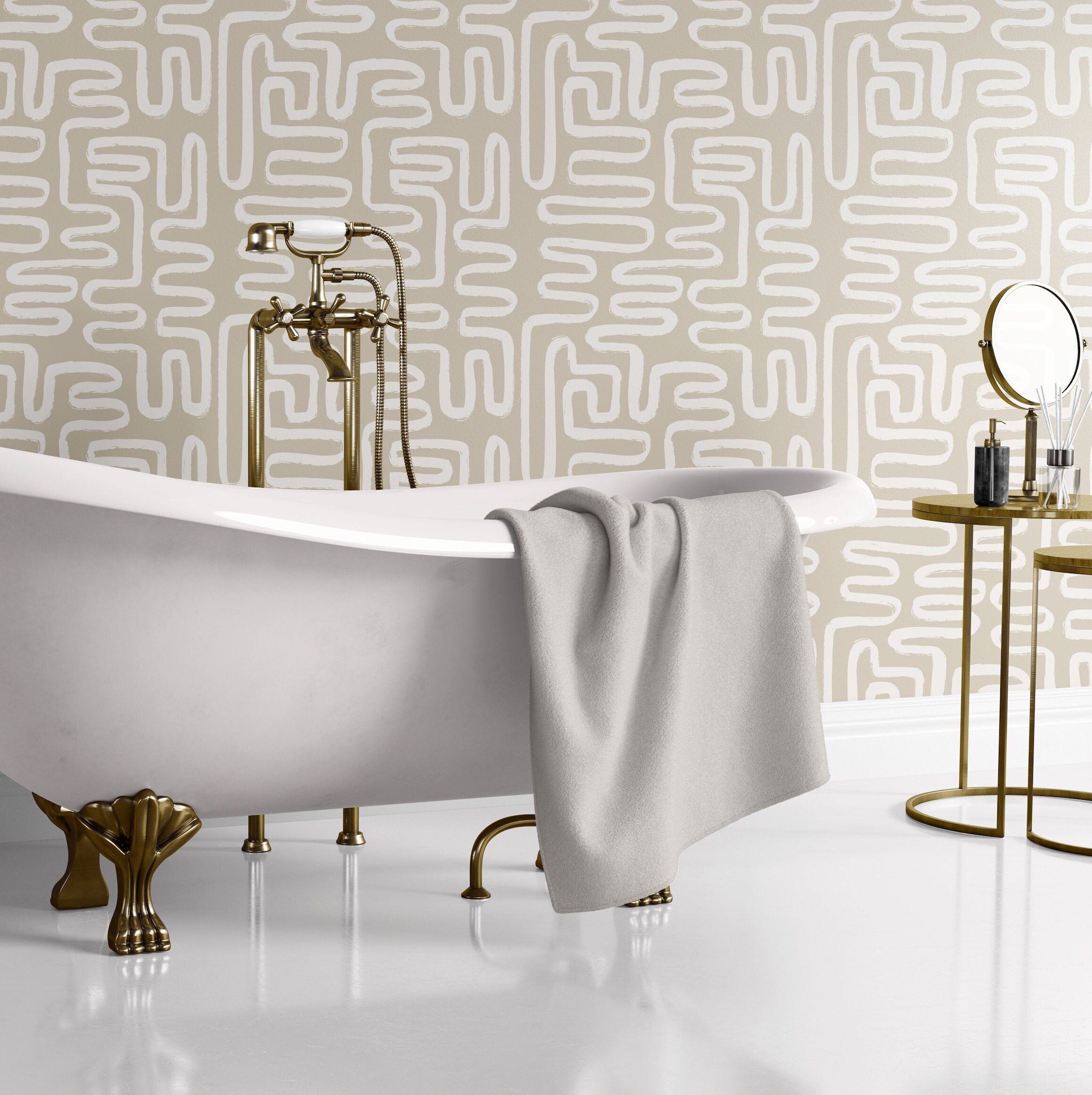 Beige Abstract Curve Wallpaper: Modern Geometric Design, Peel & Stick ...