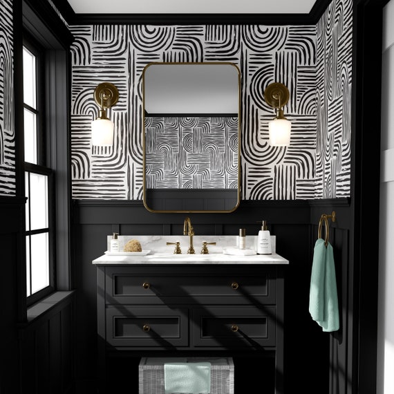 Black and white bathroom wallpaper store