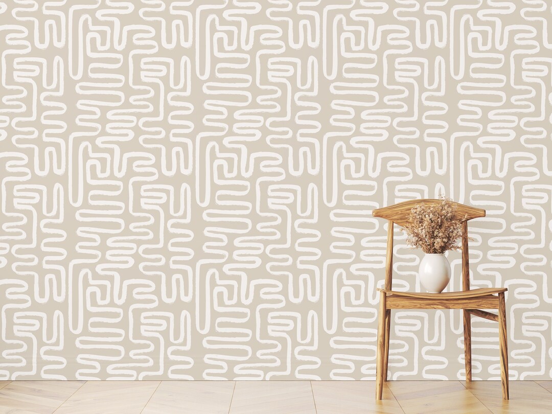 Beige Geometric Abstract Curve Wallpaper for Bathrooms, Modern Design ...