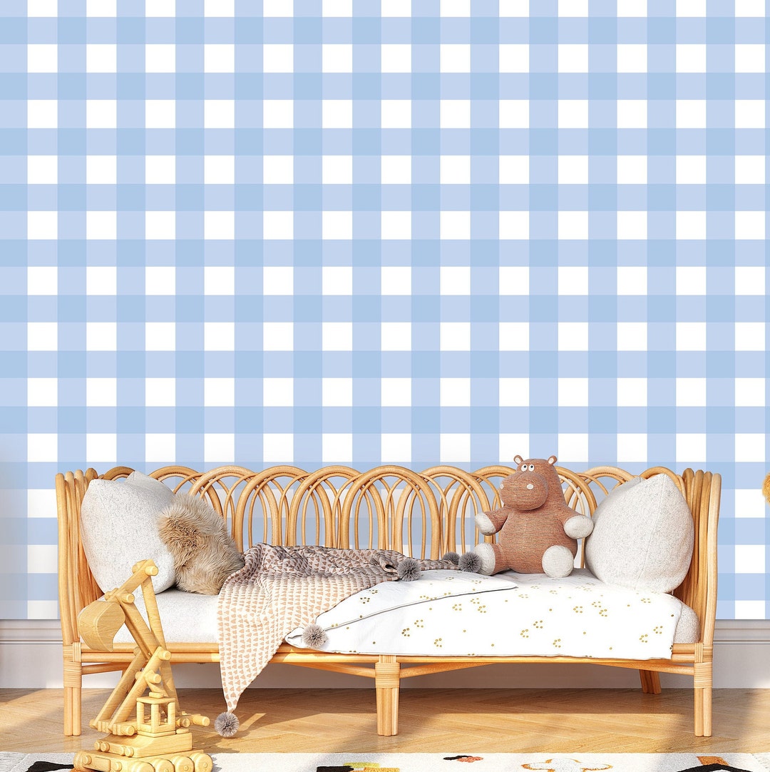 Light Blue Buffalo Check Wallpaper: Modern Peel and Stick - Etsy