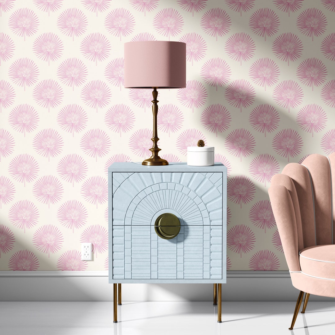Palm Leaf Wallpaper, Abstract Peel and Stick Wallpaper, Pink Removable ...