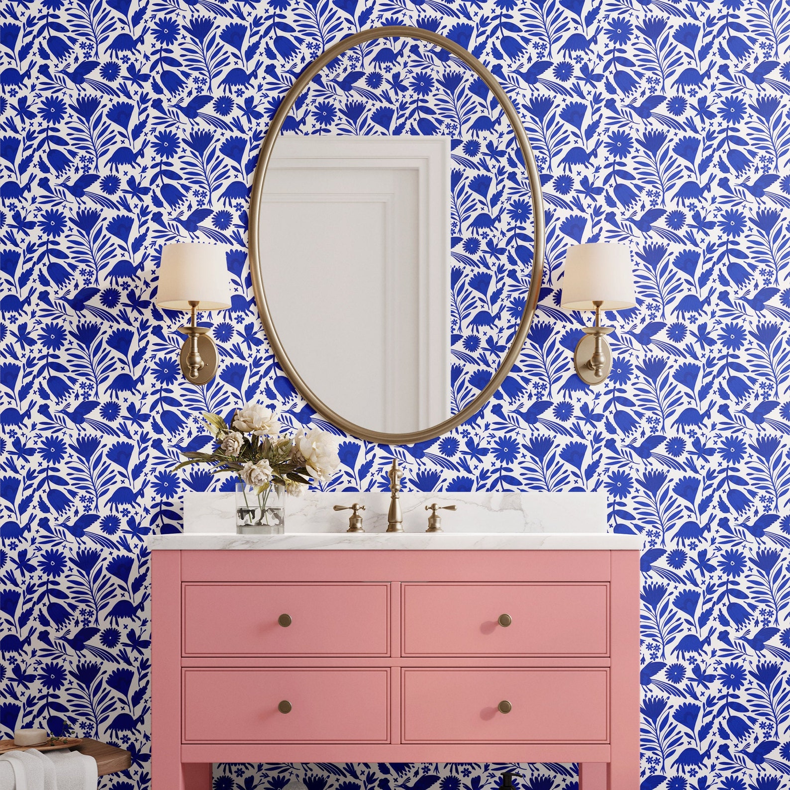 Blue Otomi Wallpaper: Floral Peel and Stick Wallcovering - Etsy