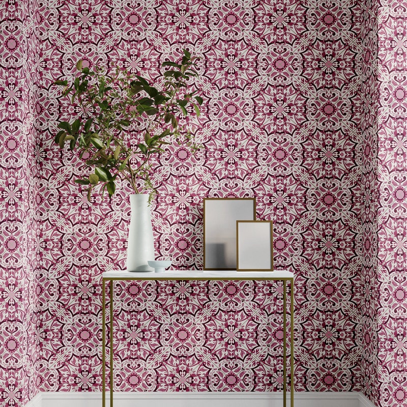 Pink Toile Wallpaper - Etsy
