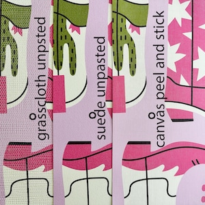 Vintage Boho Floral Block Print Wallpaper, Green and White Textured ...