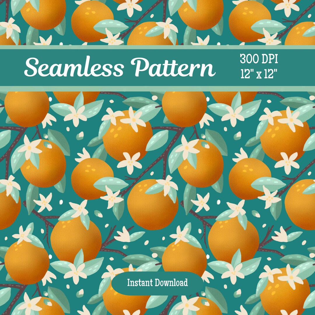Citrus Seamless Repeating Pattern, Orange Fruit Digital File ...