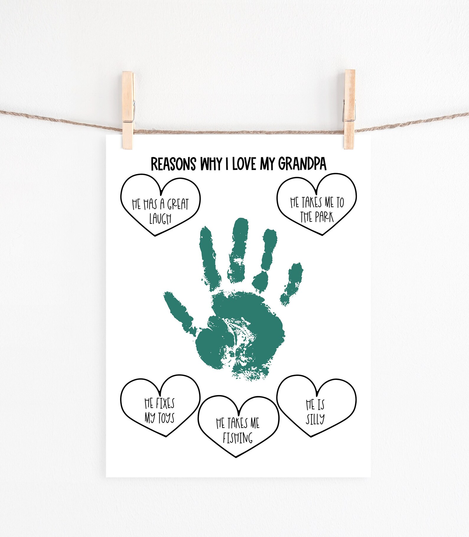 Grandpa Keepsake Printable, 5 Reasons I Love, Kids Handprint Art Craft ...
