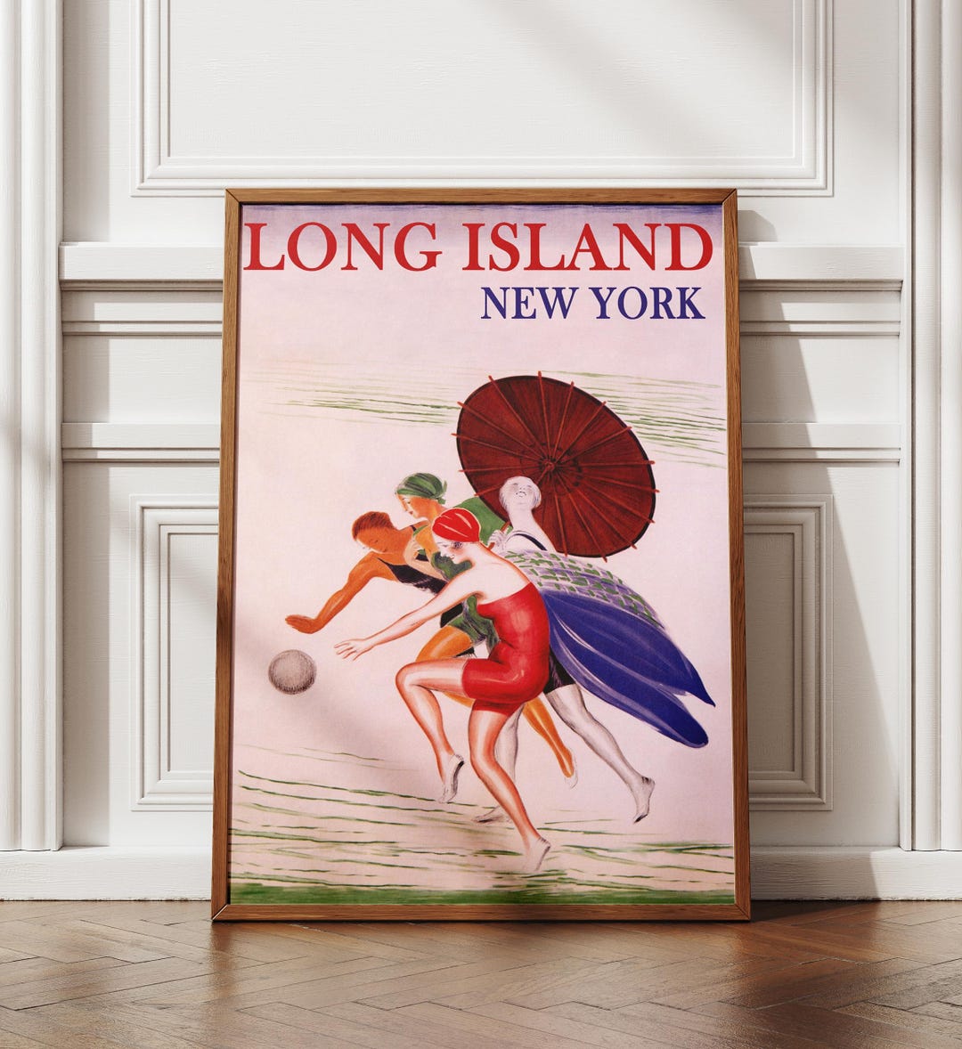 Long Island Poster, New York Beach Art, Vintage Summer Scene, Women in ...