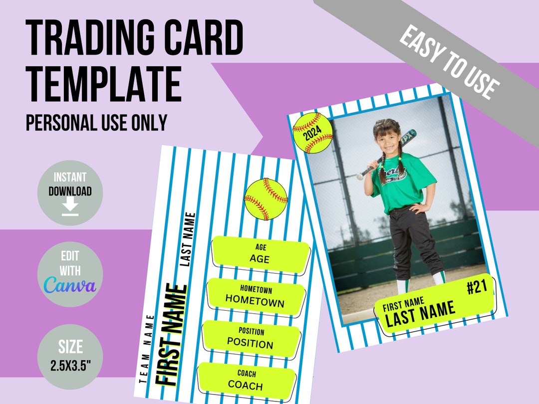 Custom Softball Trading Card Template Youth Softball Make Your Own ...