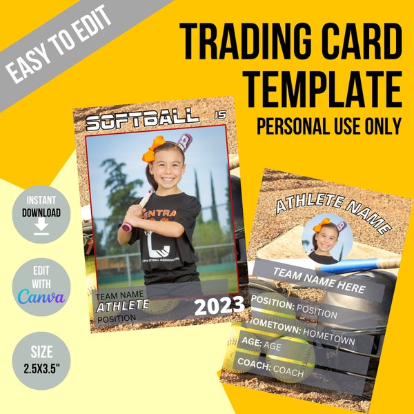 Softball Trading Card Template - Etsy