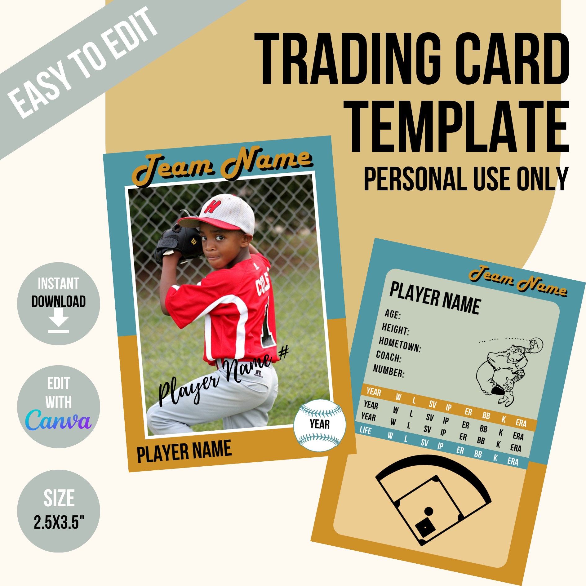Retro Baseball Card Template, Trading Card Template, Unique Design ...
