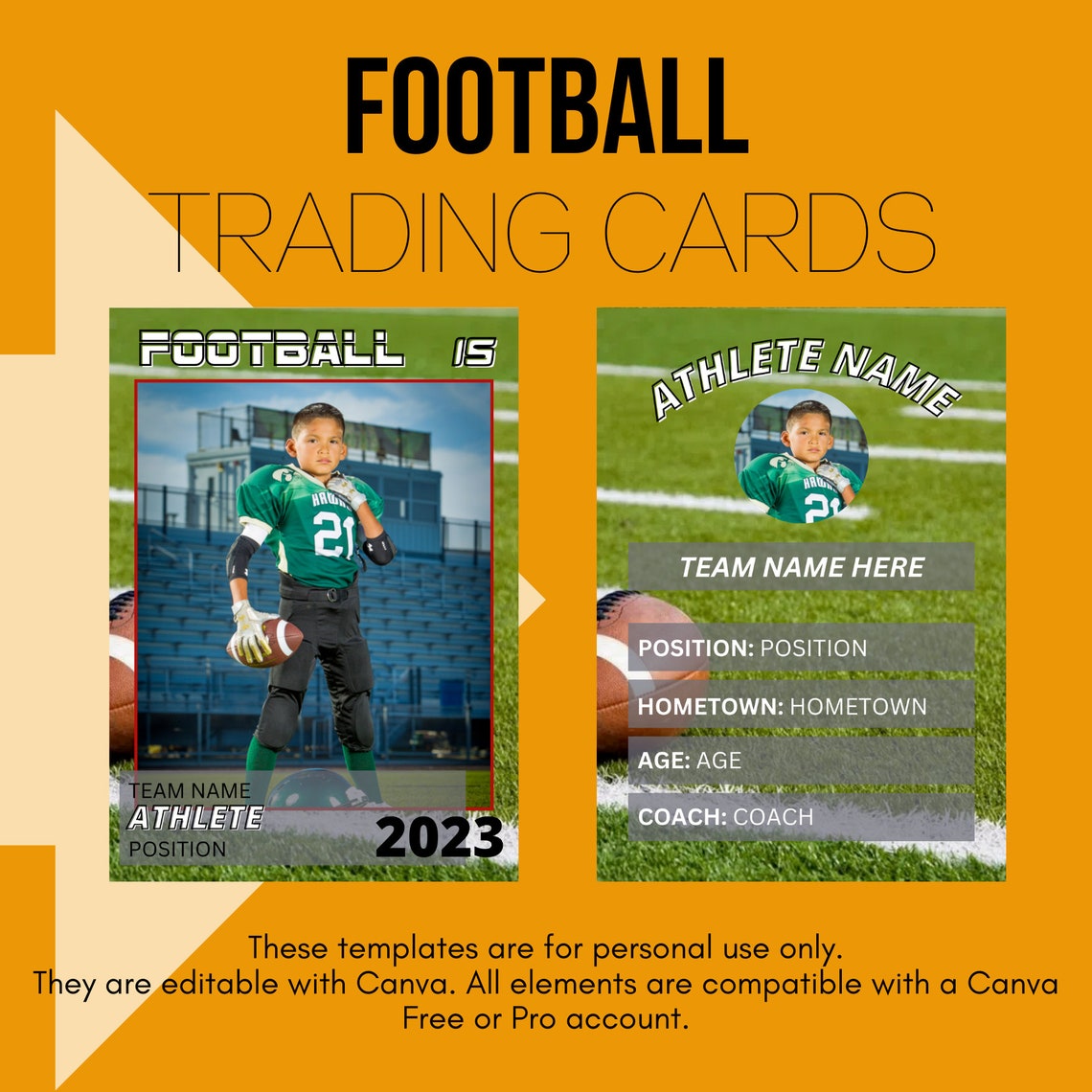 Custom Football Trading Card Template Youth Football Make Your Own ...