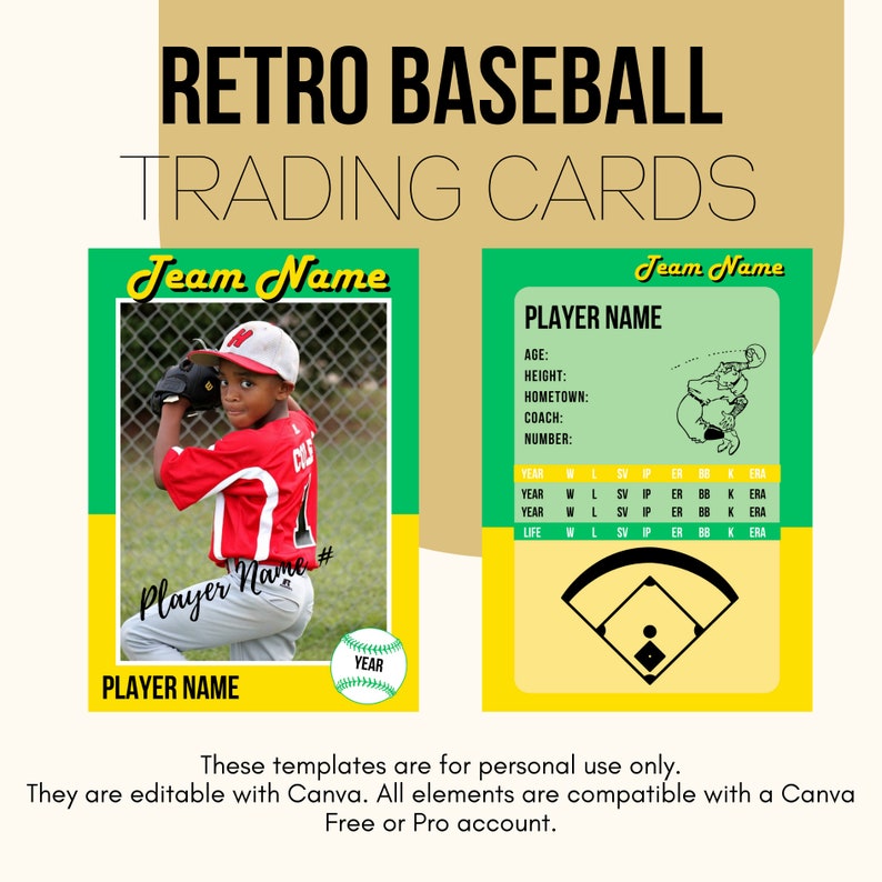 Retro Baseball Card Template, Trading Card Template, Unique Design ...