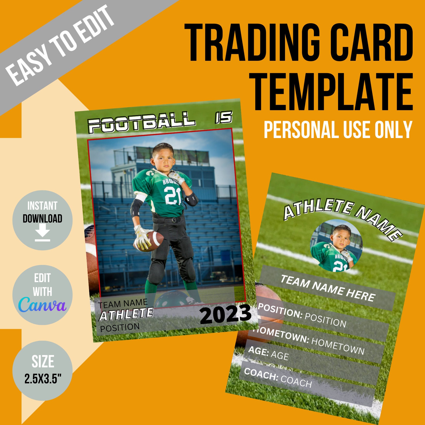 Custom Football Trading Card Template Youth Football Make Your Own ...