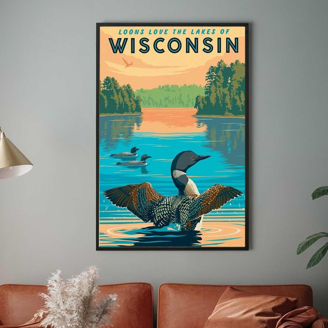 Loons Love the Lake of Wisconsin Poster Paper Vintage No Frame Gift for ...