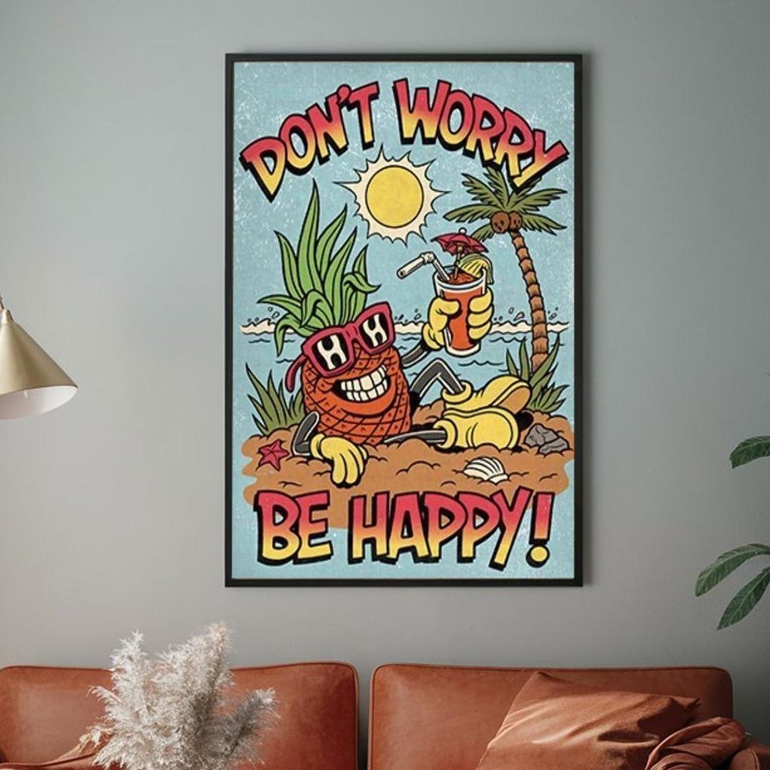 Don't Worry Be Happy Poster Paper Vintage No Frame Gift for Family for ...