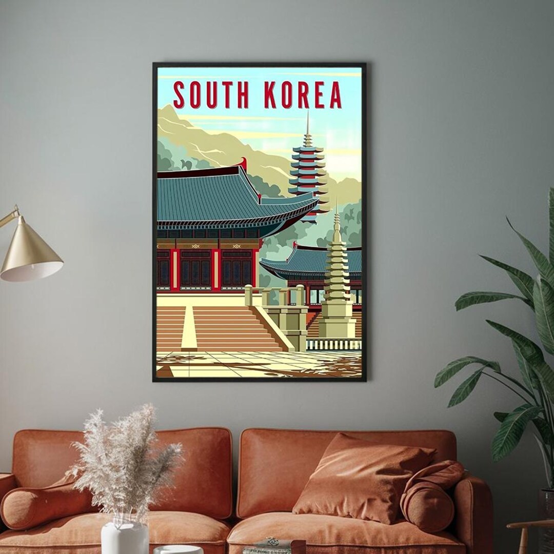 South Korea Vintage Travel Poster Korea Country Map Poster Trendy City ...