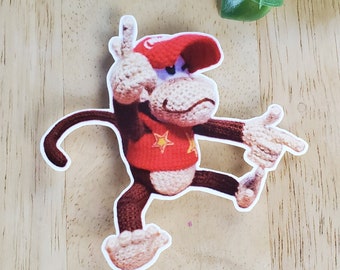 Diddy Kong Sticker - Peace Sign - Crochet Amigurumi-style Sticker - Etsy