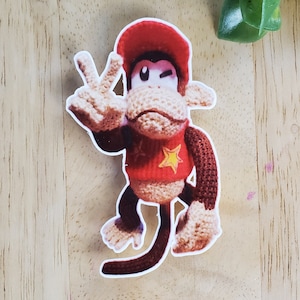 Diddy Kong Sticker - Peace Sign - Crochet Amigurumi-style Sticker - Etsy