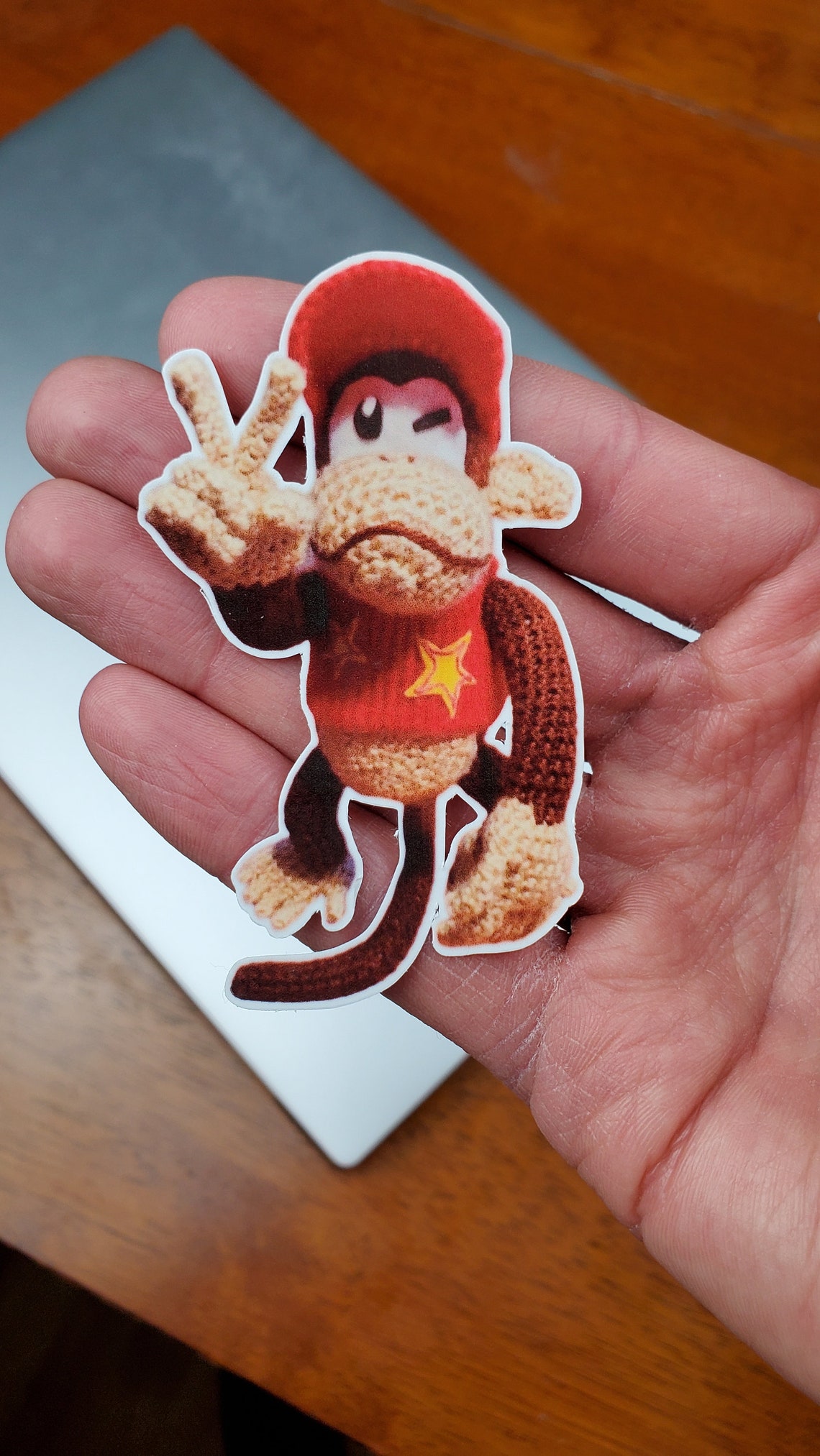 Diddy Kong Sticker - Peace Sign - Crochet Amigurumi-style Sticker - Etsy