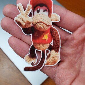 Diddy Kong Sticker - Peace Sign - Crochet Amigurumi-style Sticker - Etsy