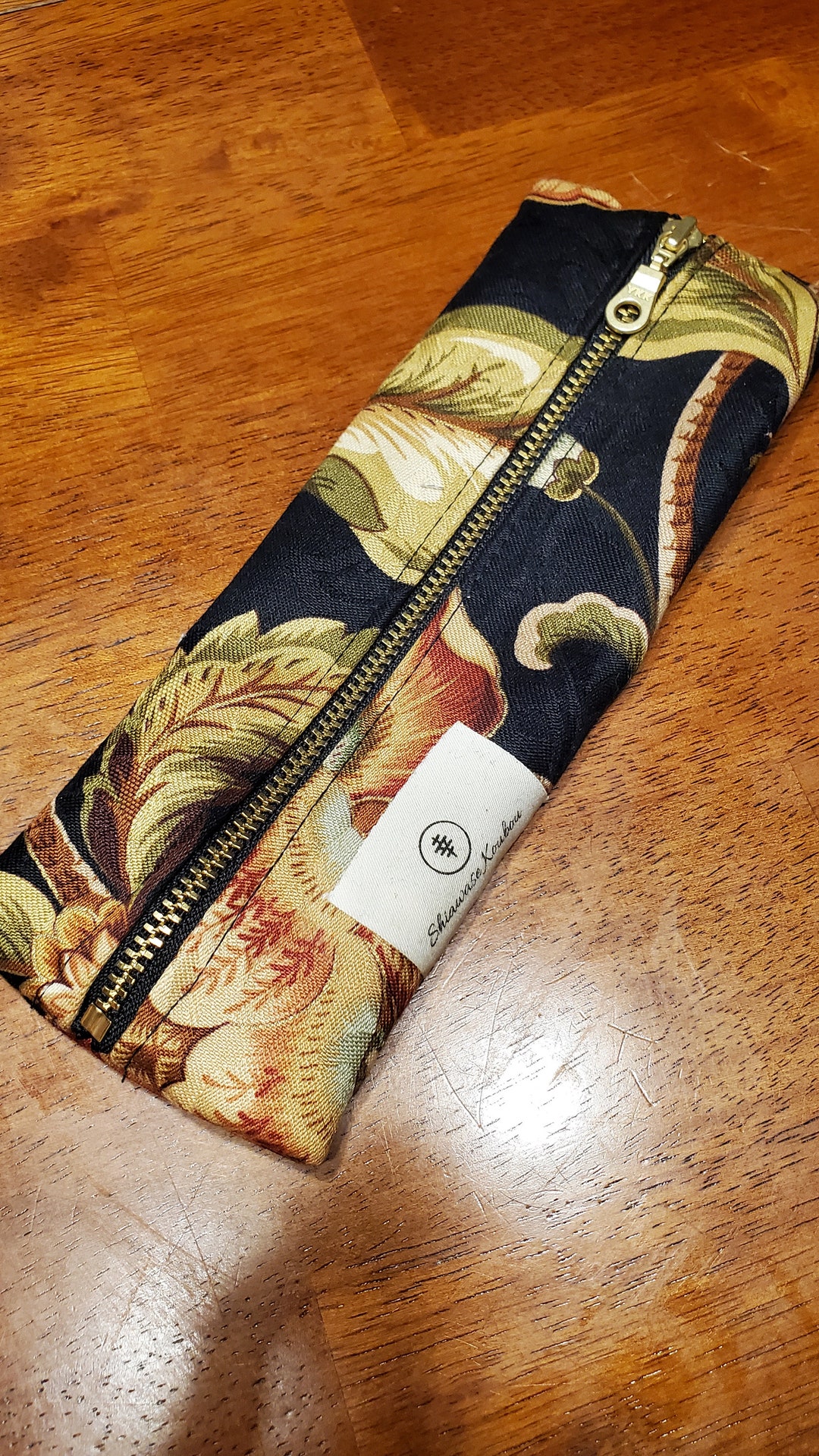 Black Floral Fabric Pencil Case for Office Worker, Drawing Supplies ...