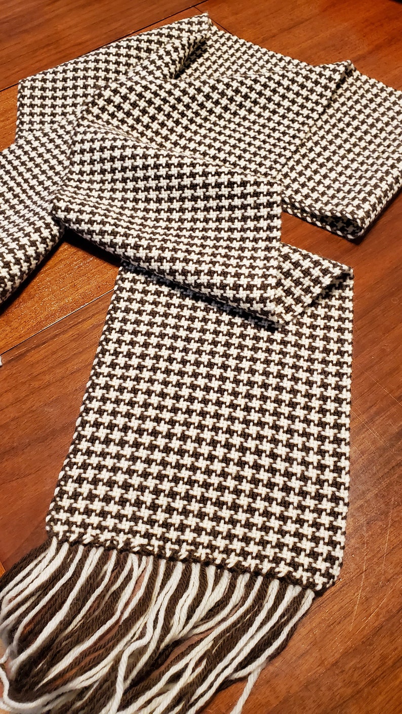 Brown and White Houndstooth Scarf / Handwoven Wool Houndstooth Pattern Scarf - Etsy