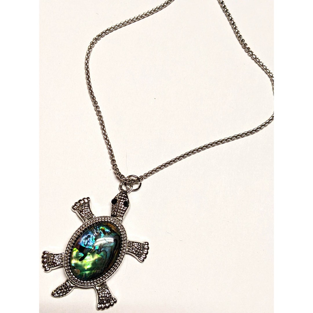 Turtle Pendant Necklace, Turtle Chain Necklace, Faux Mother-of-pearl ...