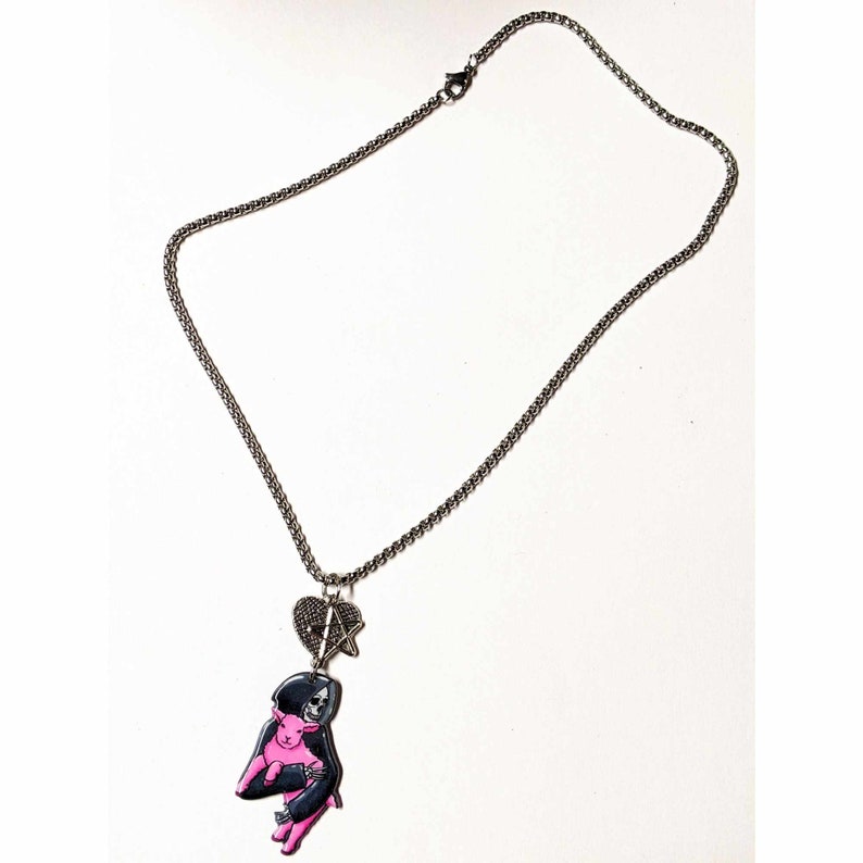 Grim Reaper Holding Lamb Steel Chain Necklace - Etsy