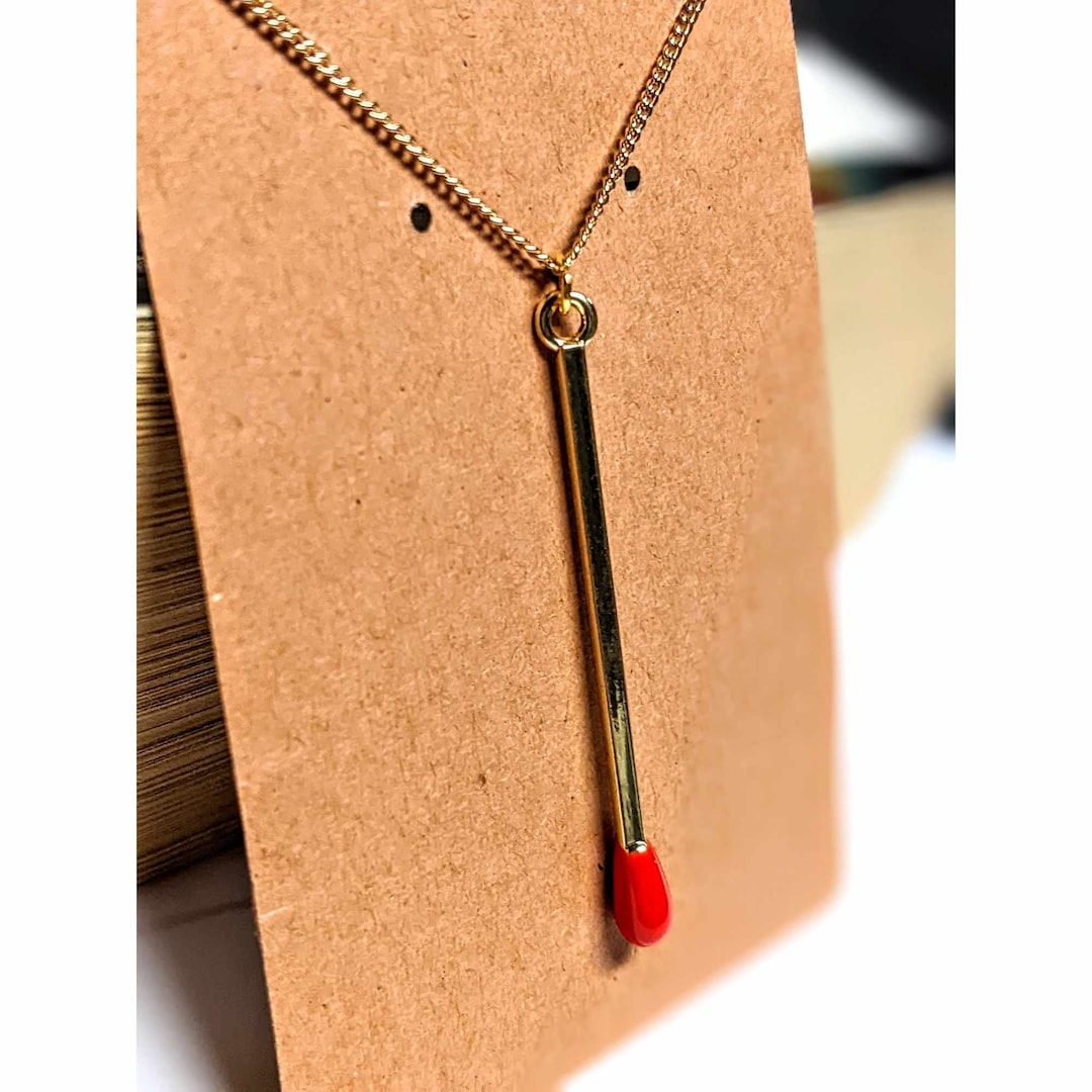 Golden Matchstick Necklace Pendant, Red Matchstick Jewelry, Unique ...
