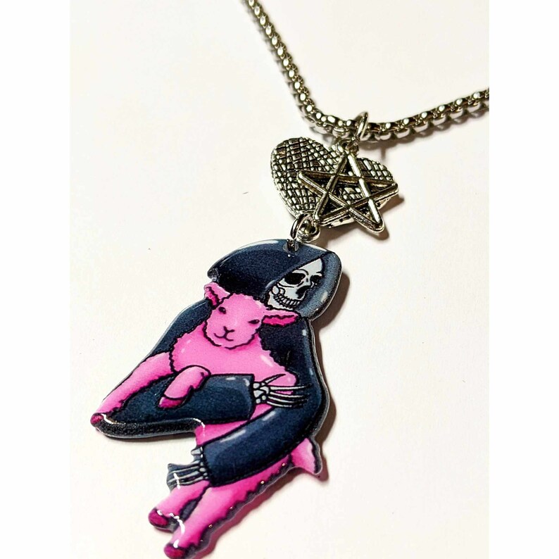 Grim Reaper Holding Lamb Steel Chain Necklace - Etsy