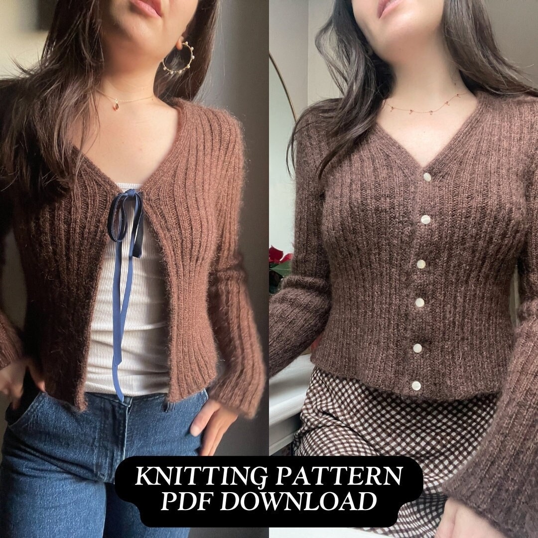 Deuxieme Cardigan Knitting Pattern • Ribbed Tie-front or Button-down V ...